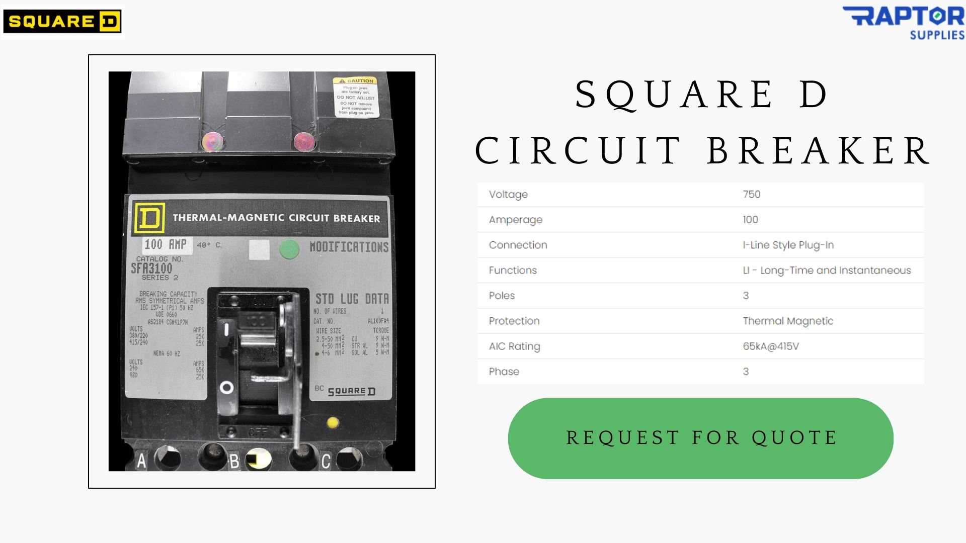 Square D SFH3100 Thermal-Magnetic Circuit Breaker